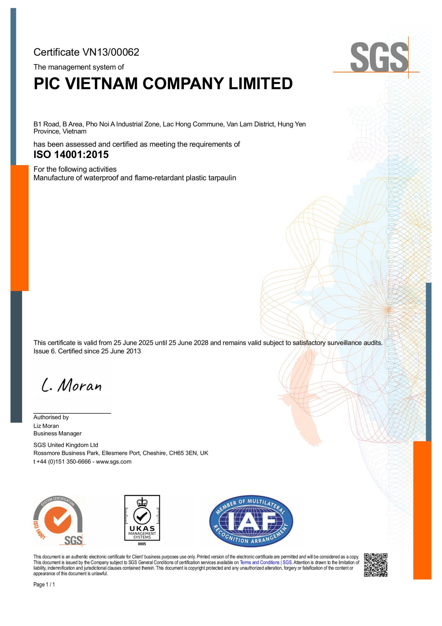 ISO certificate - PIC Vietnam - Puyoung Ind Co Ltd
